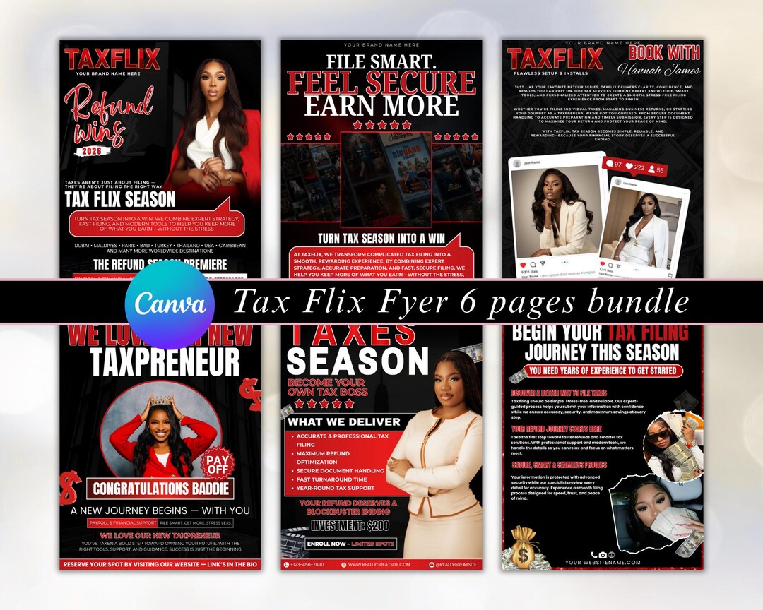 6 Fully Editable Tax Prep Service Flyers, 2026 Tax Season Flyers ...