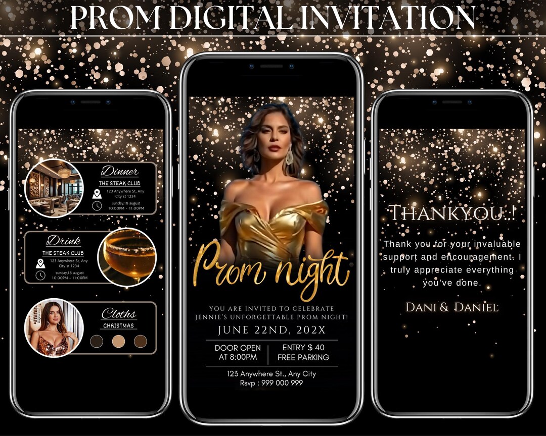 Digital Prom Send off Invitation, Red Glam Prom Party Invite, Animated ...