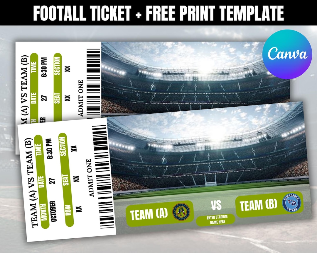 Editable Football Ticket, Football Ticket Gift, Sport Tickets, Football ...