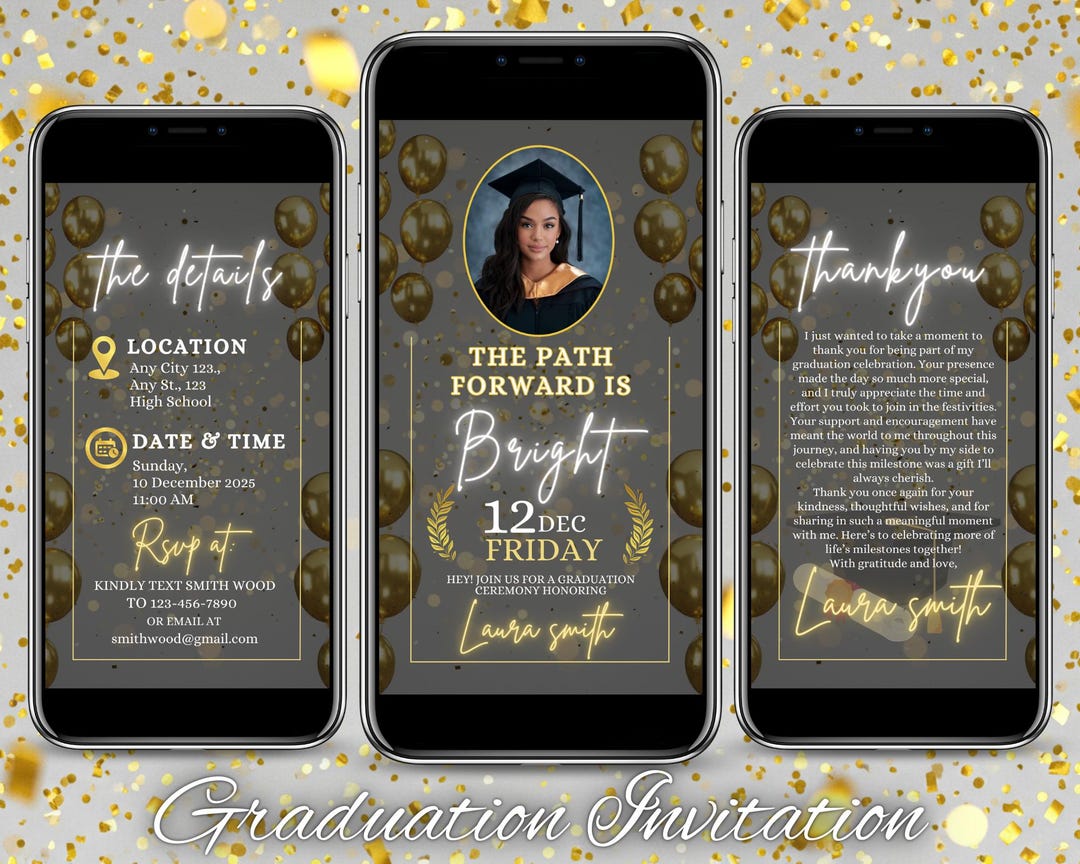 Digital Graduation Party Invitation, Animated Gold College Announcement ...