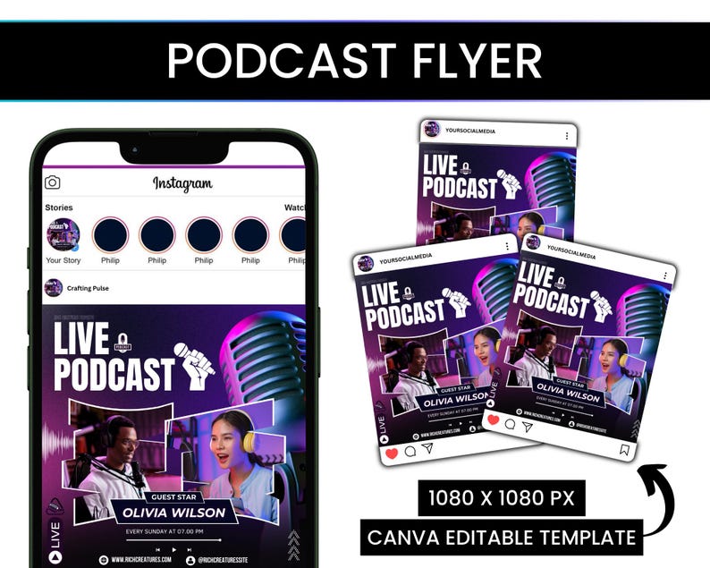 DIY Podcast Flyer for Women, Talkshow, Youtube Stream, Instagram Live ...