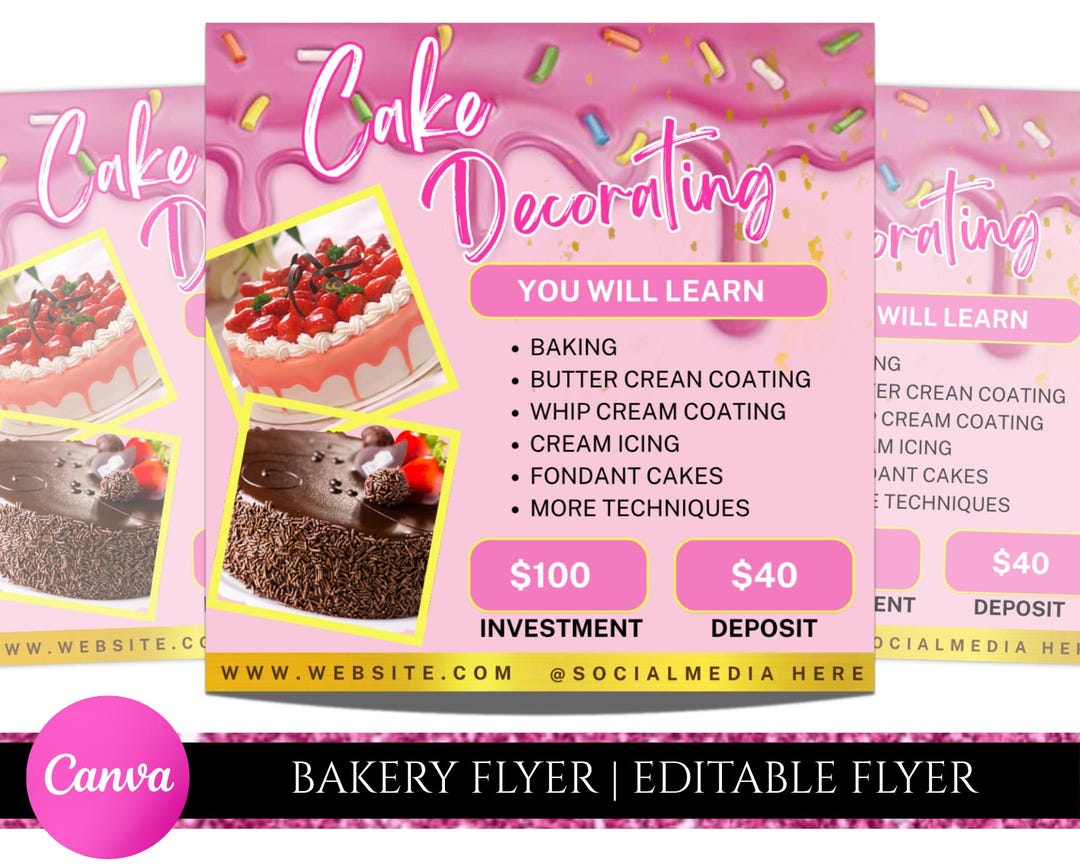 Editable Bakery Flyer Template: Cake Business Canva Design (1080x1080 ...