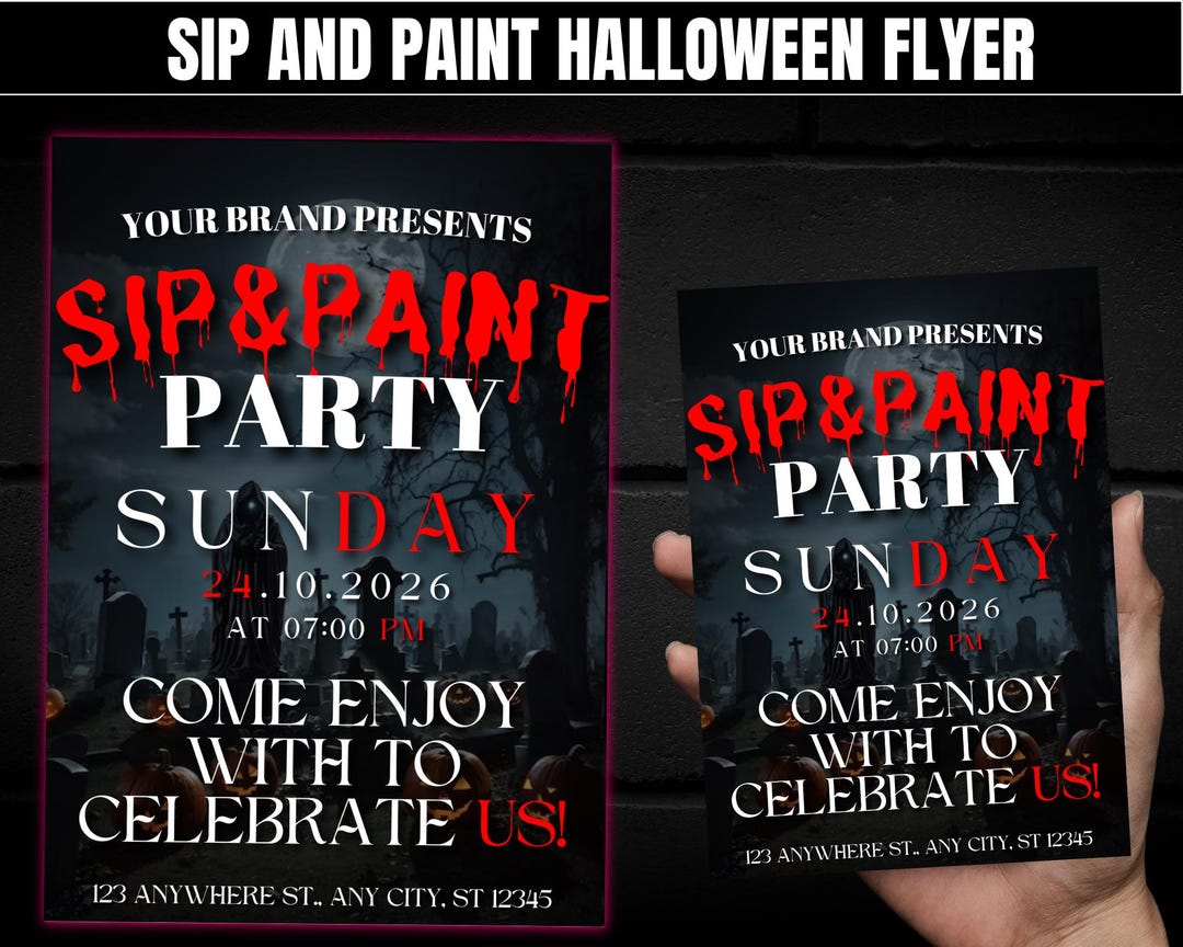 Sip and Paint Halloween Flyer Template, DIY Halloween Flyer Invite ...
