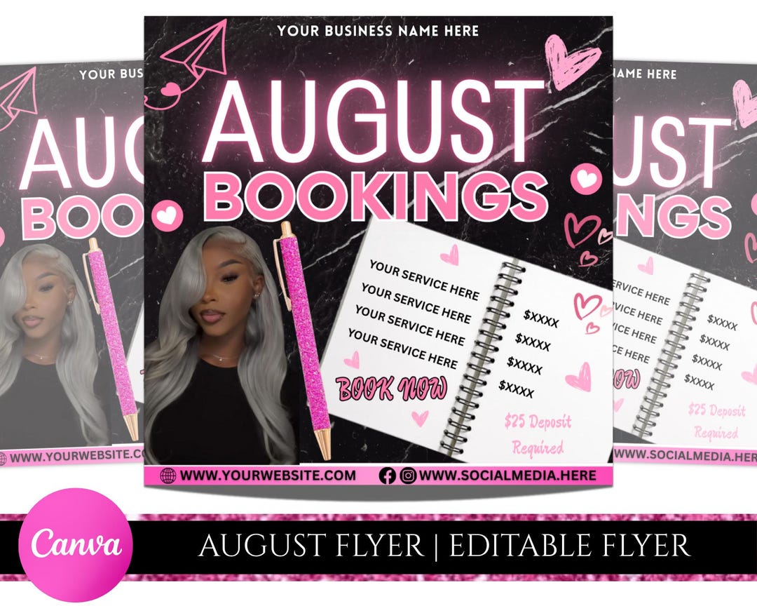 August Booking Flyer, Back to School Flyer, Summer Flyer, Canva ...