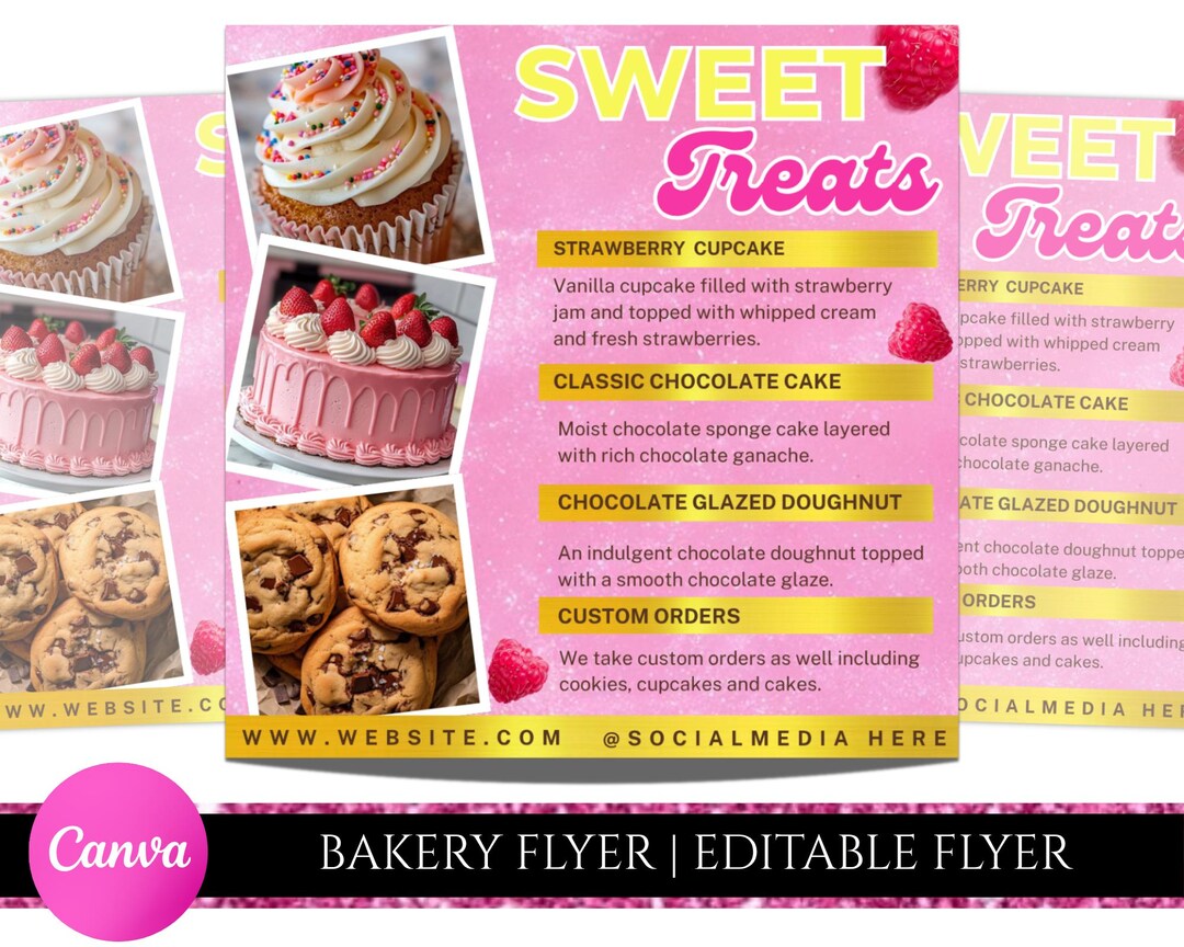 Bakery Flyer Editable Canva Template , Sweet Treats Flyer, Bake Sale ...