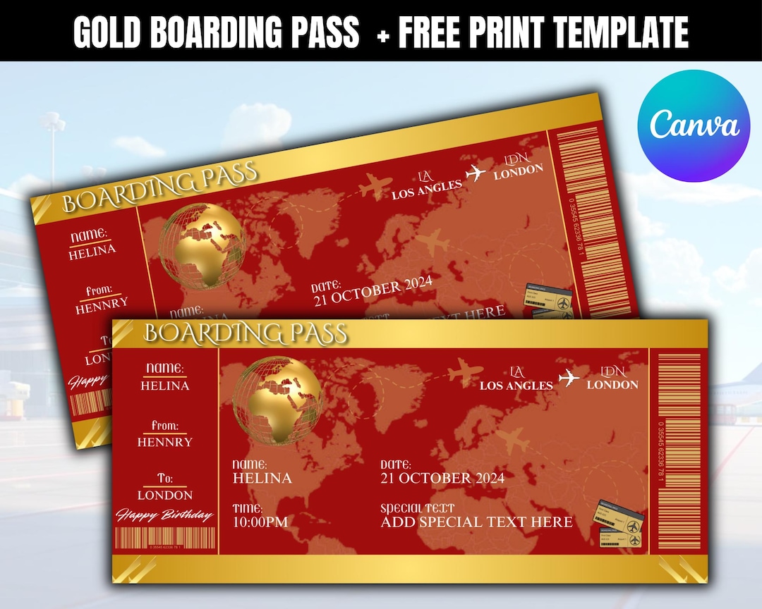 Editable Boarding Pass Canva Template, Printable Airline Ticket ...