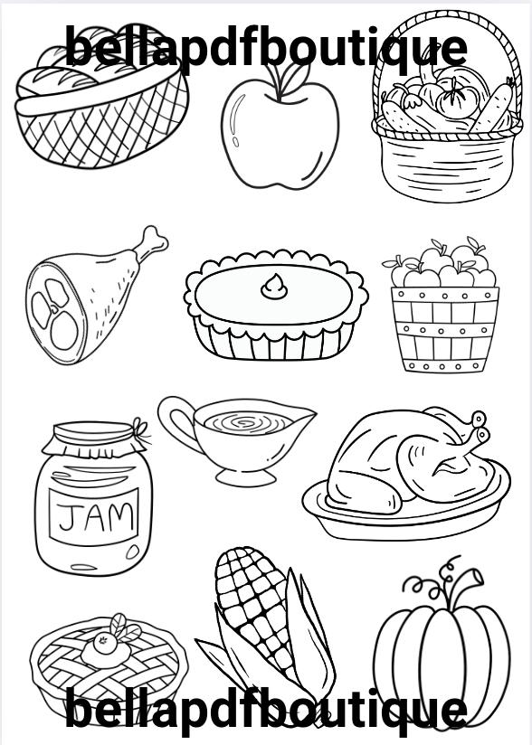 Set of 4 Thanksgiving Coloring Pages - Etsy