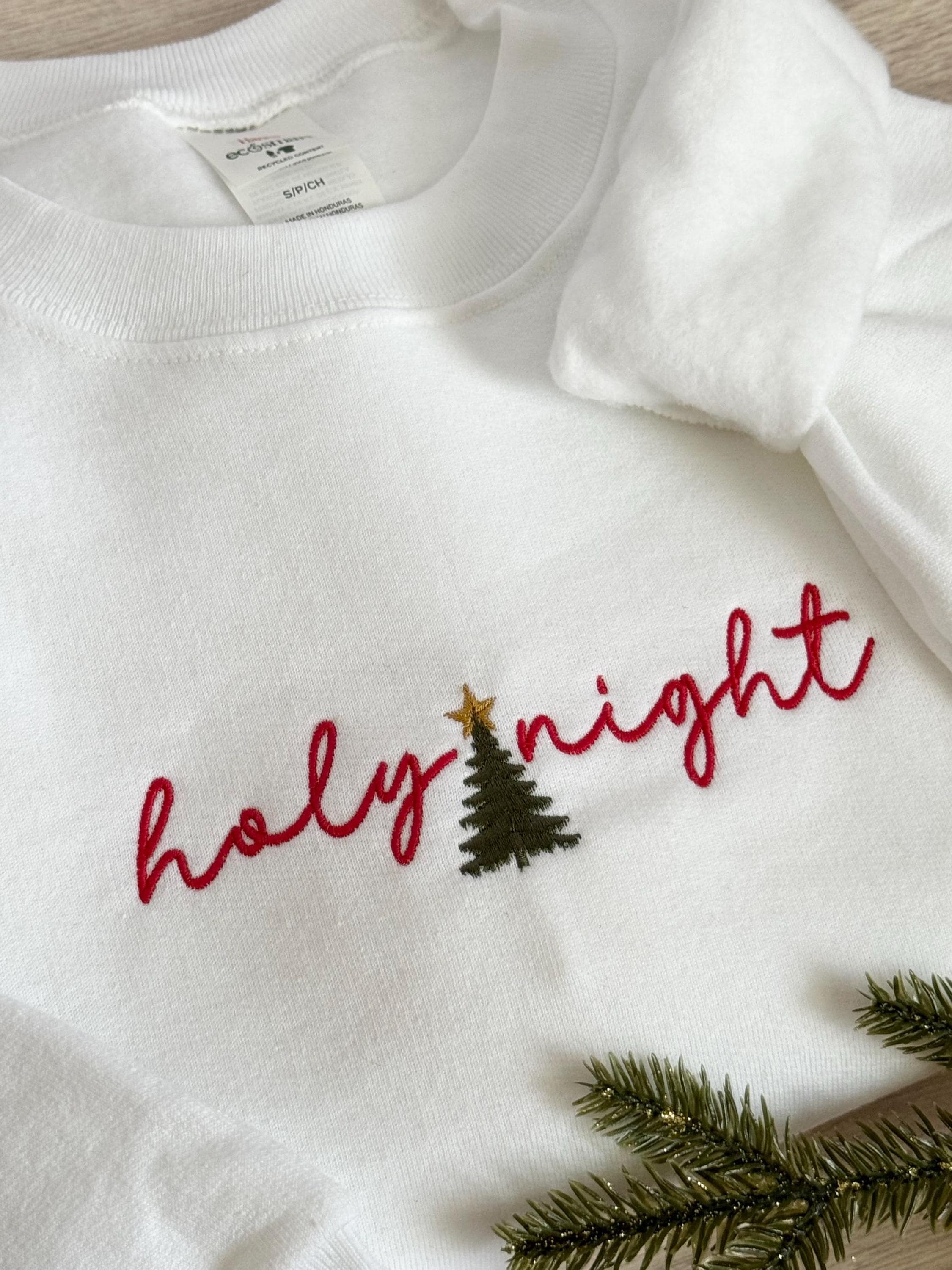 Holy Night Embroidered Christmas Sweatshirt, Christian Gift, Religious ...