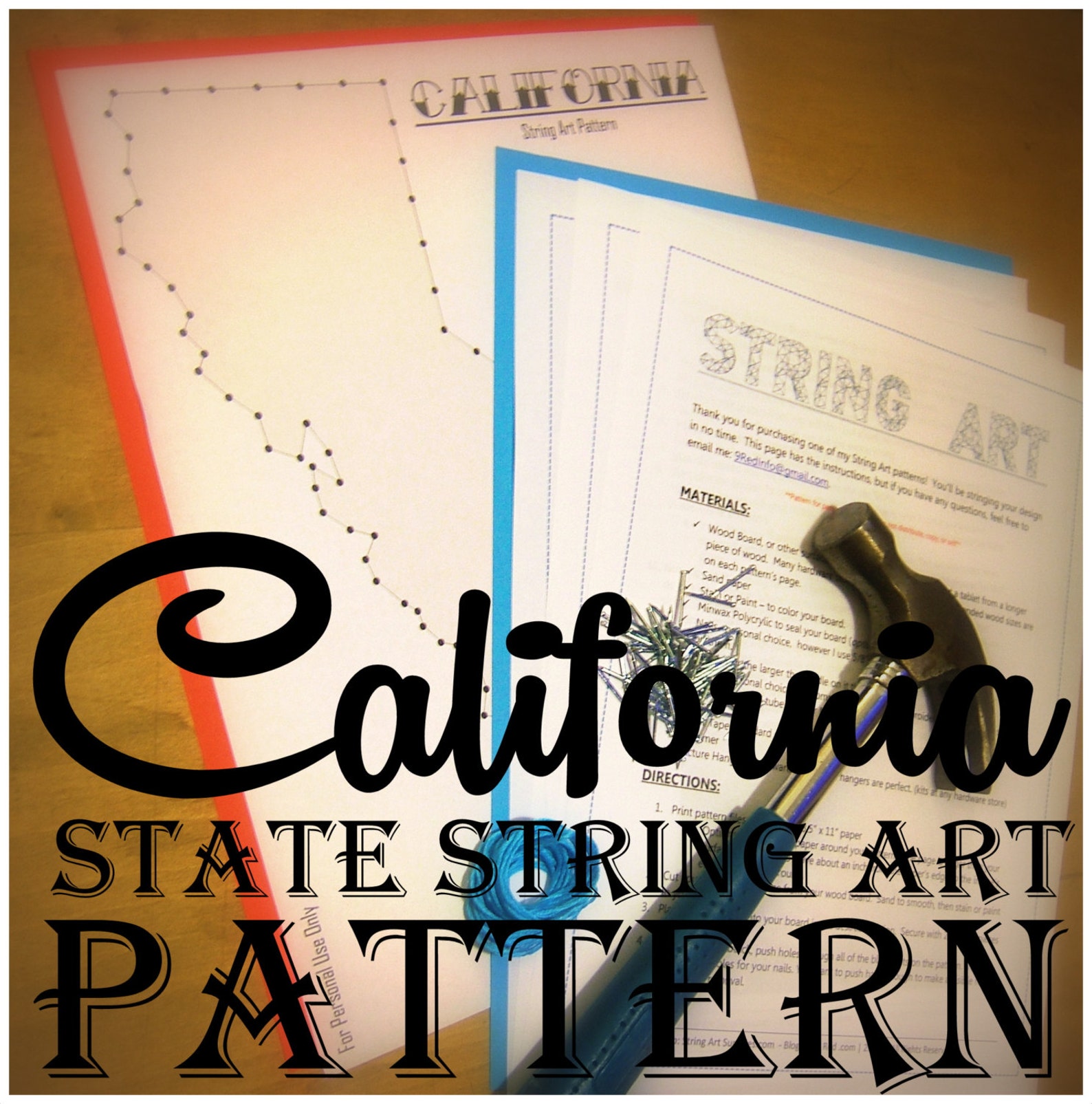 California DIY State String Art Pattern 10 X 8 - Etsy