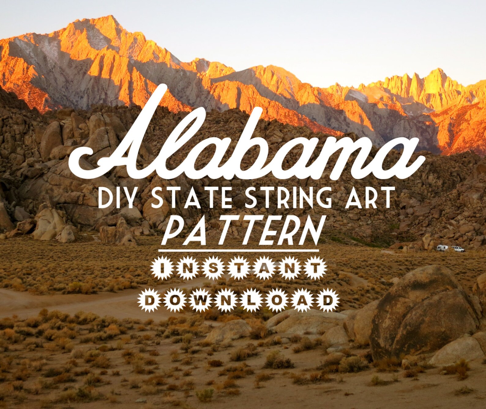 Alabama - DIY State String Art Pattern - 7" X 11" - Hearts & Stars ...