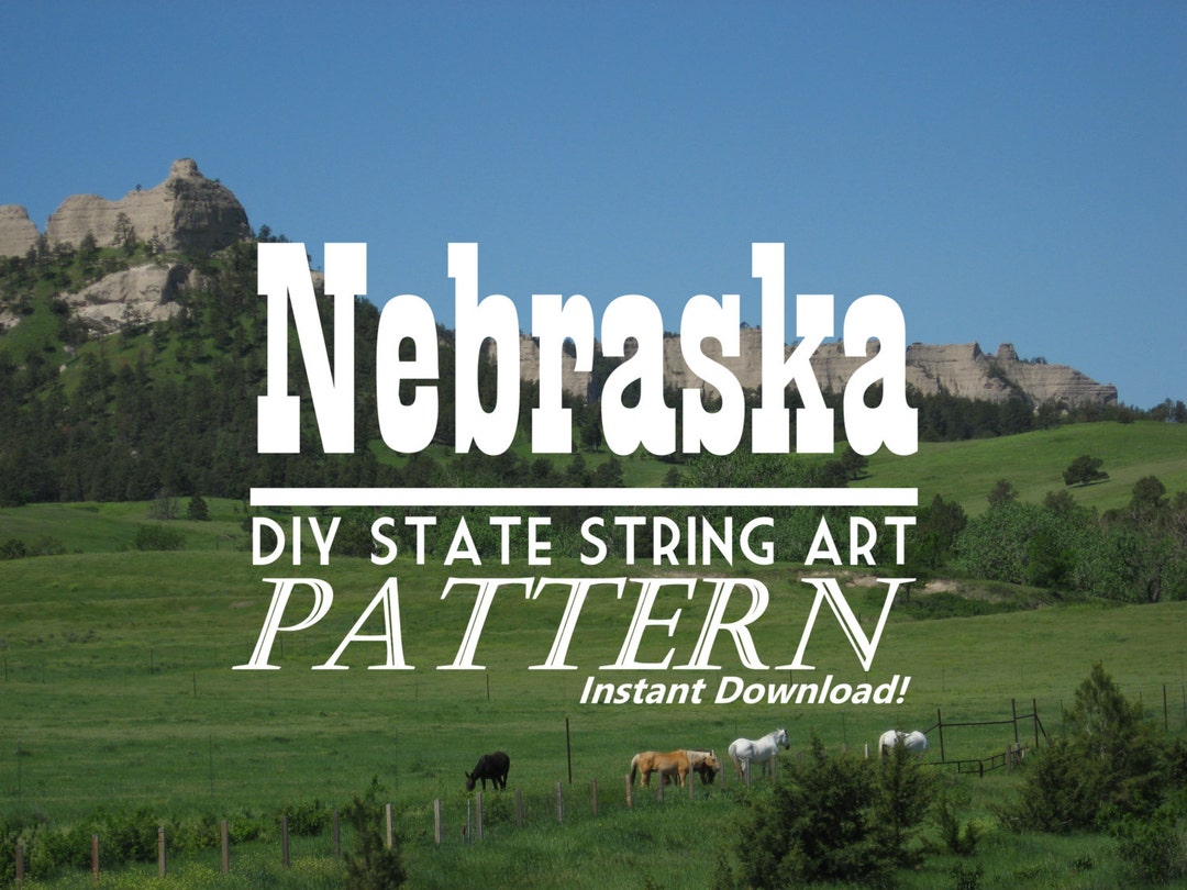 Nebraska - DIY State String Art Pattern - 11.5" X 5" - Hearts & Stars ...