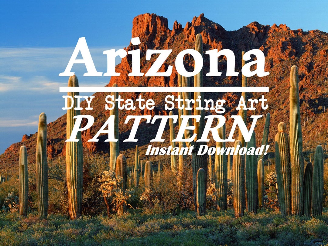 Arizona - DIY State String Art Pattern - 8" X 9" - Hearts & Stars ...