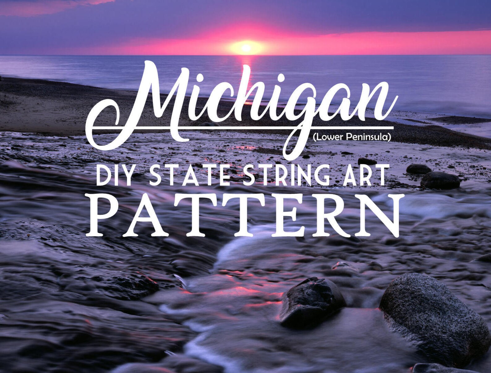 Michigan - DIY State String Art Pattern - 10" X 8" - Hearts & Stars ...