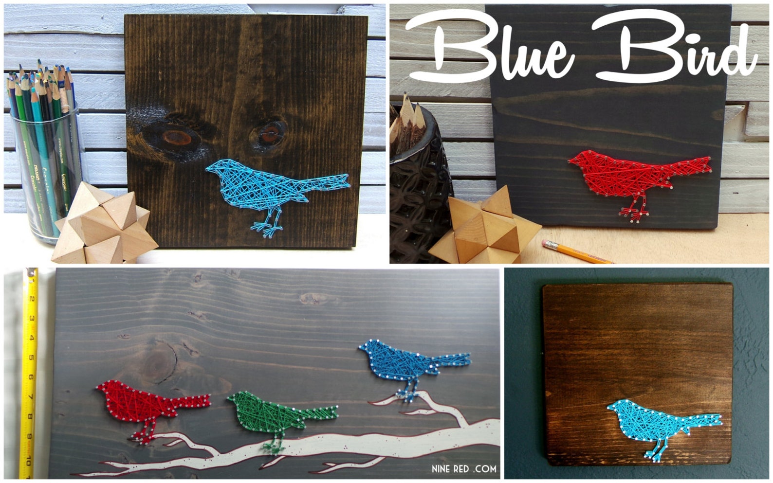 String Art Pattern Set of 2 Blue Bird Silhouette - Etsy