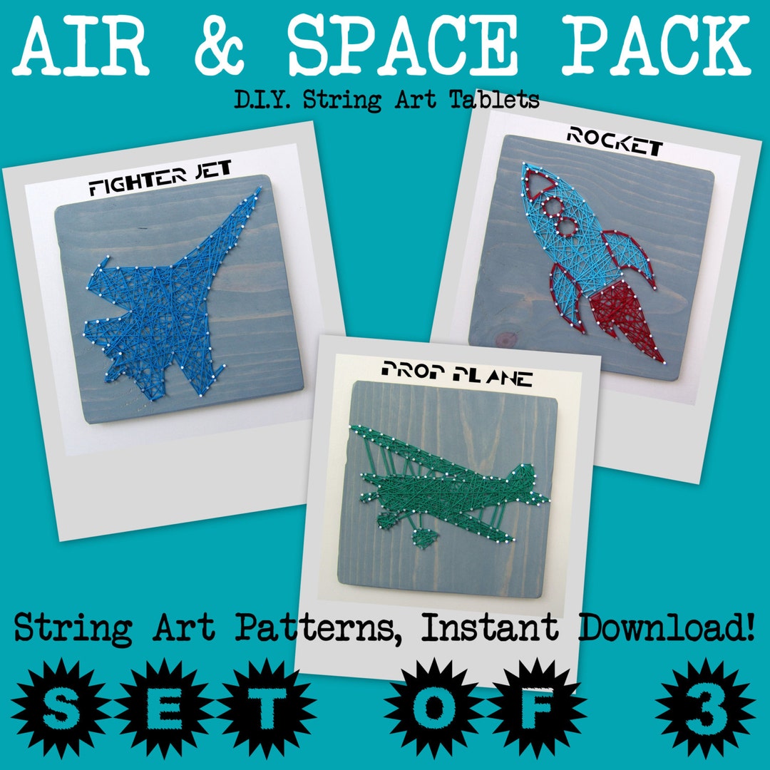 DIY String Art Pattern - Set of 3 - Rocketship, Fighter Jet & Propeller ...