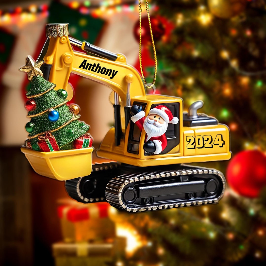 Personalized Xmas Excavator Construction Ornament, 2D Acrylic Flat ...
