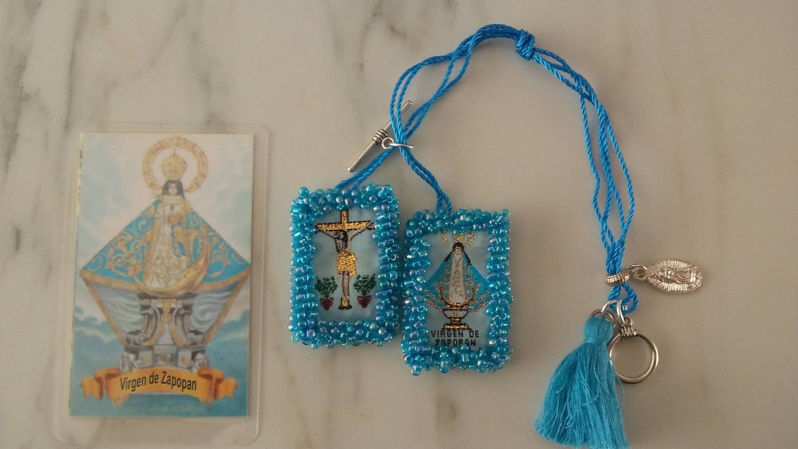 Escapulario/scapular Bracelet/blue Beaded Scapular/escapulario Bordado ...