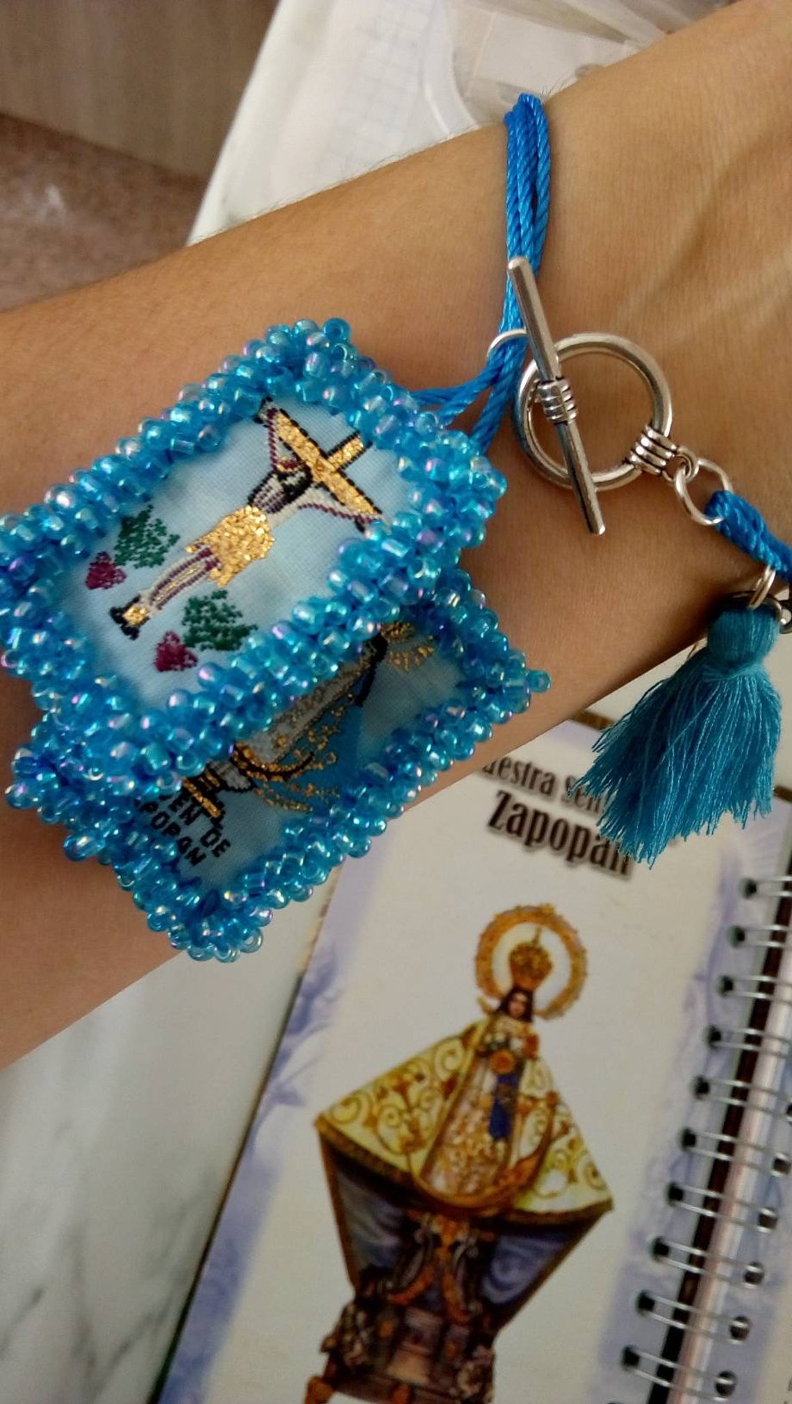 Escapulario/scapular Bracelet/blue Beaded Scapular/escapulario Bordado ...