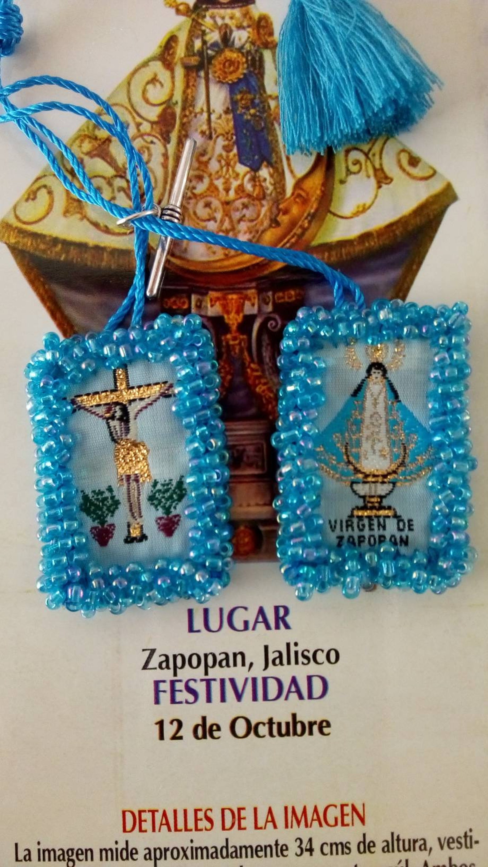 Escapulario/scapular Bracelet/blue Beaded Scapular/escapulario Bordado ...