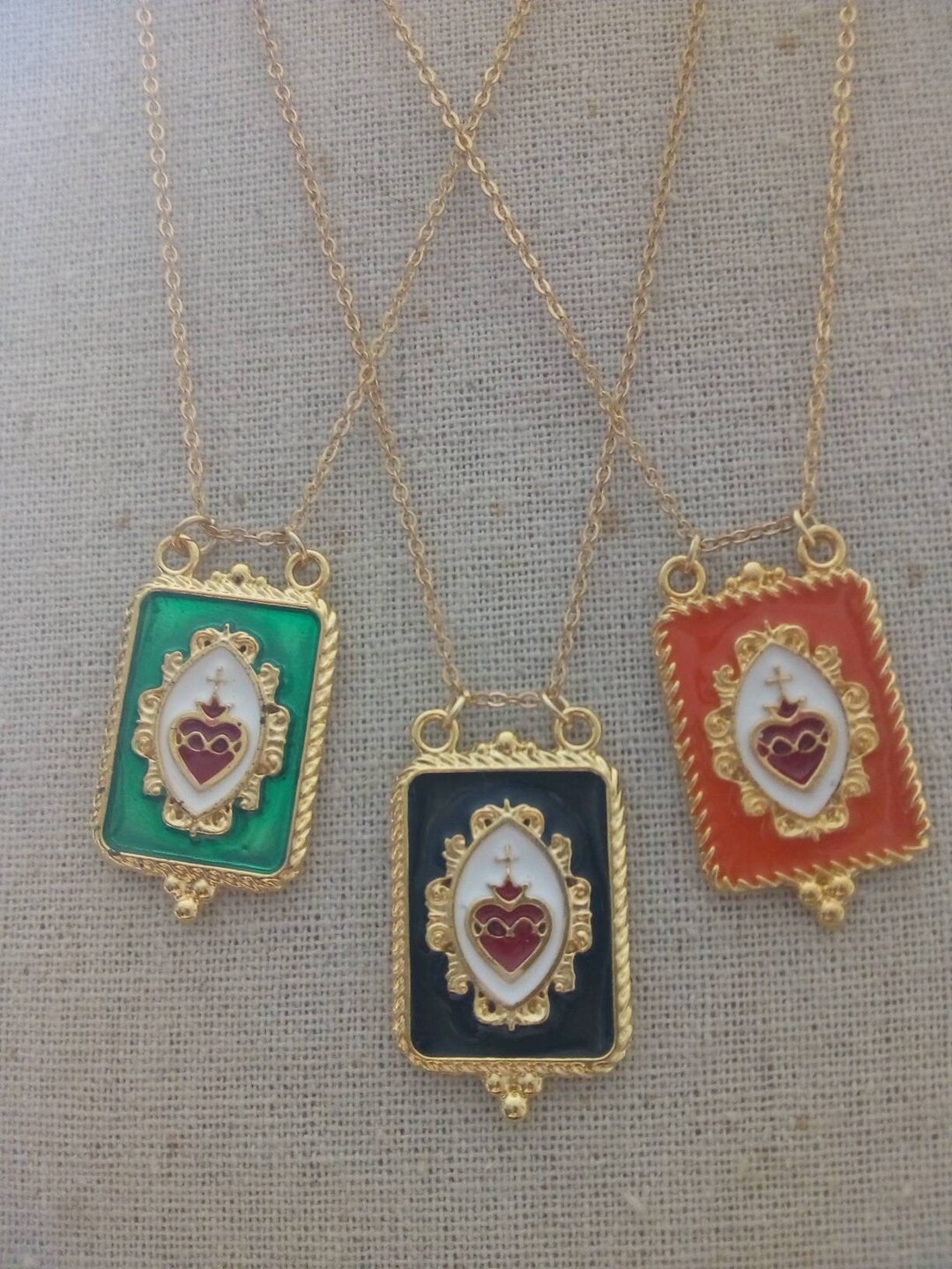 Sacred Heart Scapular Necklace/ex Votos/sagrado Corazon/heart Charm ...