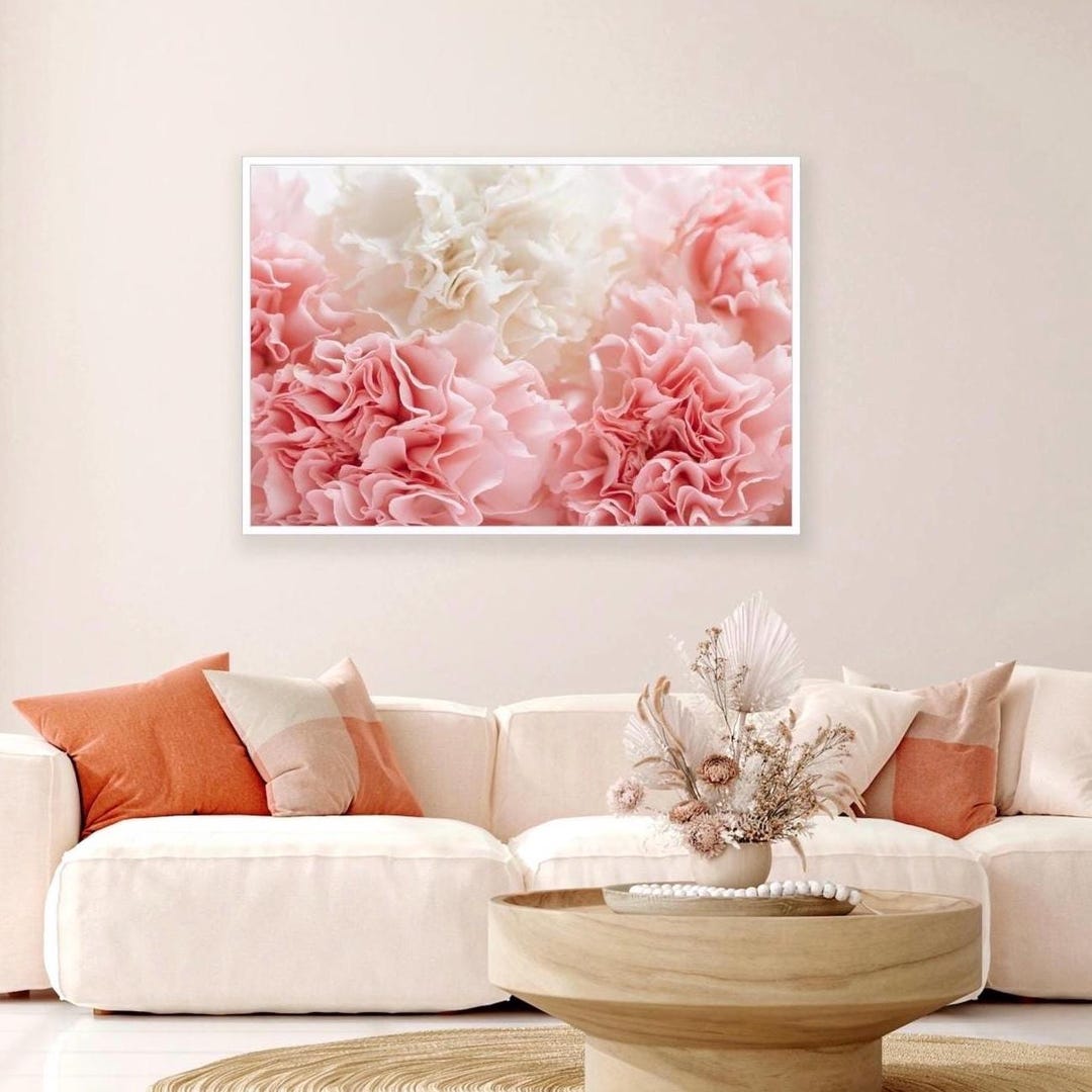 White Frame - Floral Photography Print - Pink White Fluffy Dianthus ...