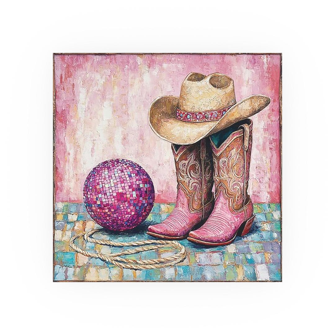 Disco Cowgirl Art Posters, Western Cowgirl Wall Art Prints, Pink ...