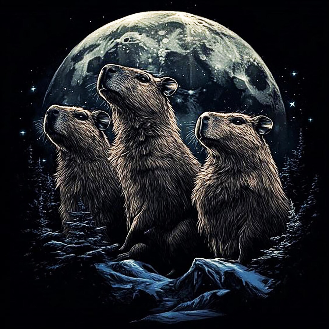 Capybara Art Capybara Cuteness Print Poster Three Capybara Moon Wall ...