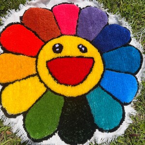 Rainbow Flower Tufted Rug Custom Rug - Etsy