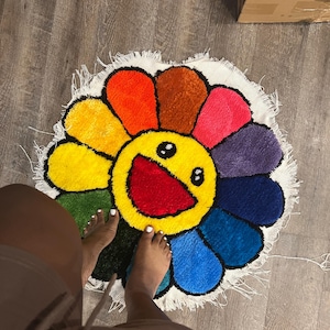 Rainbow Flower Tufted Rug Custom Rug - Etsy