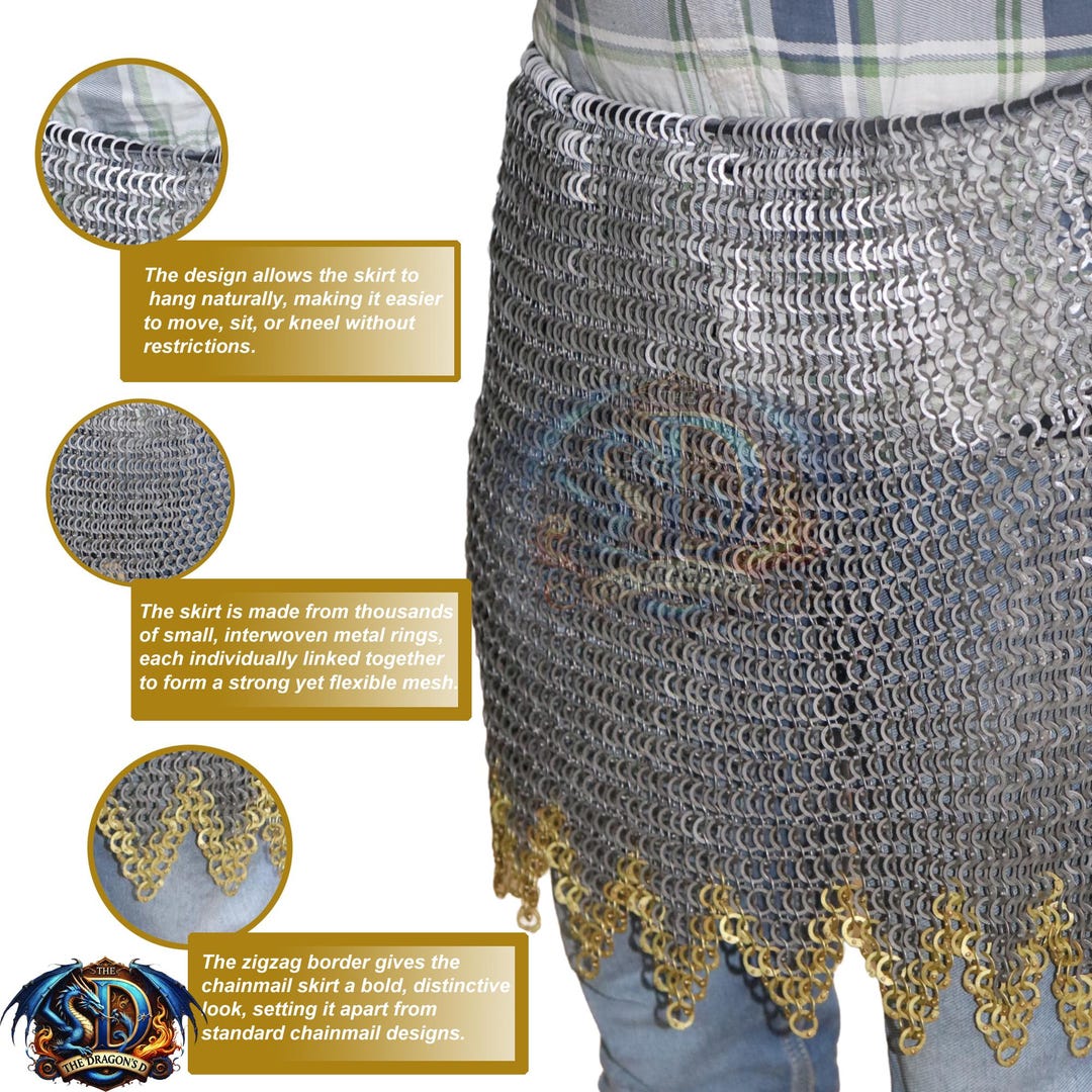 Chainmail Skirt, Brass Zig Zag Knight Skirt, 9mm Flat Titanium ...