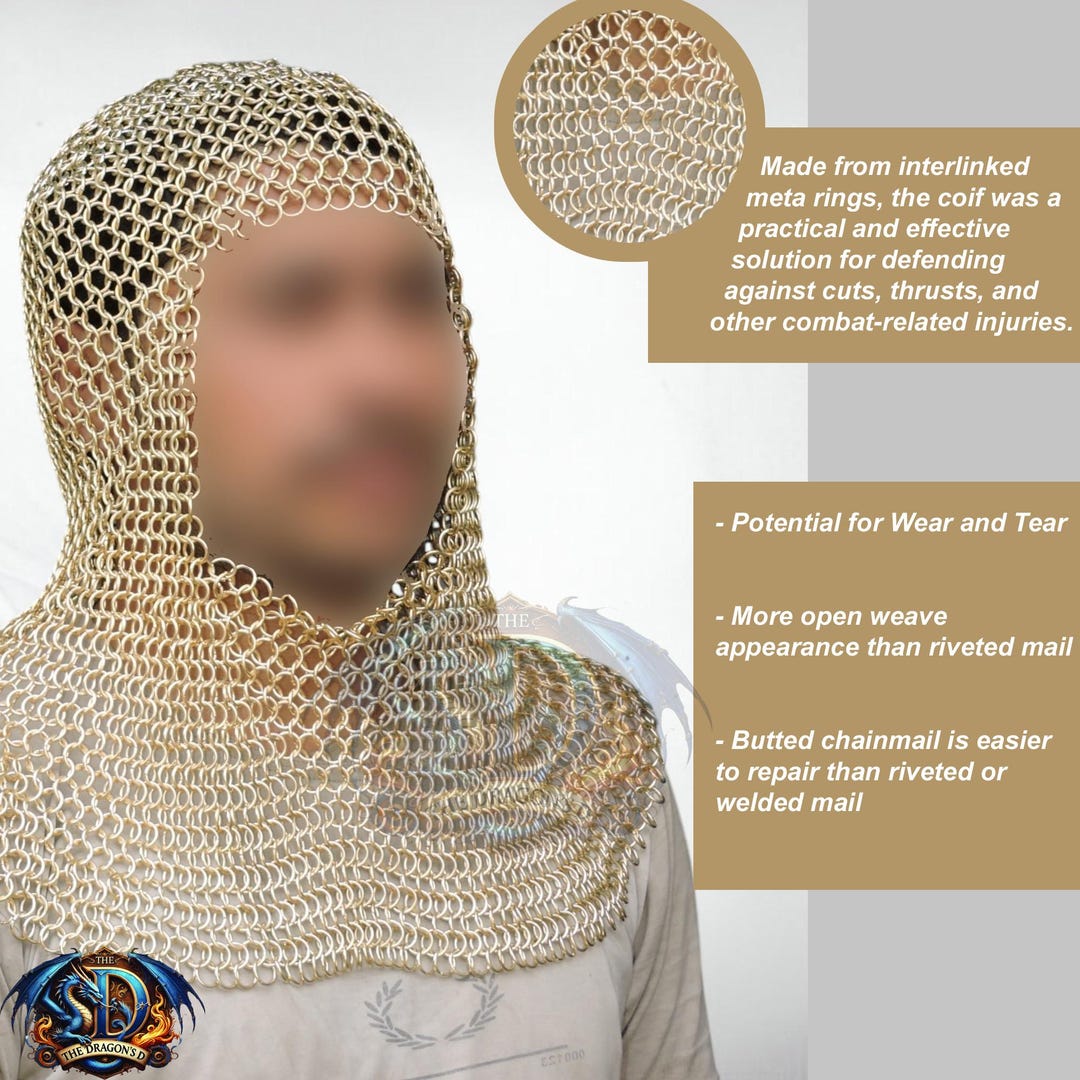 Custom-made Golden Chainmail Coif Handcrafted Medieval Steel Hood for ...