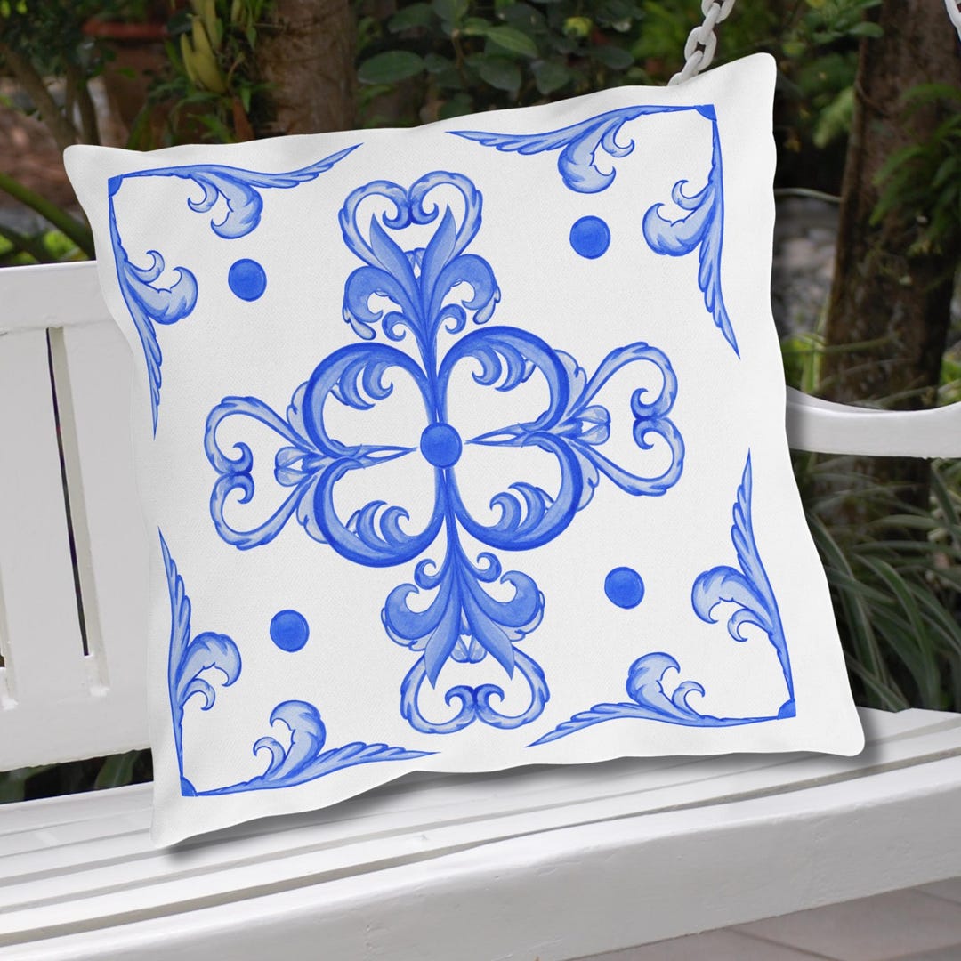 Italian Tile Outdoor Lumbar Pillow: Patio Bench Accent Cushion - Etsy