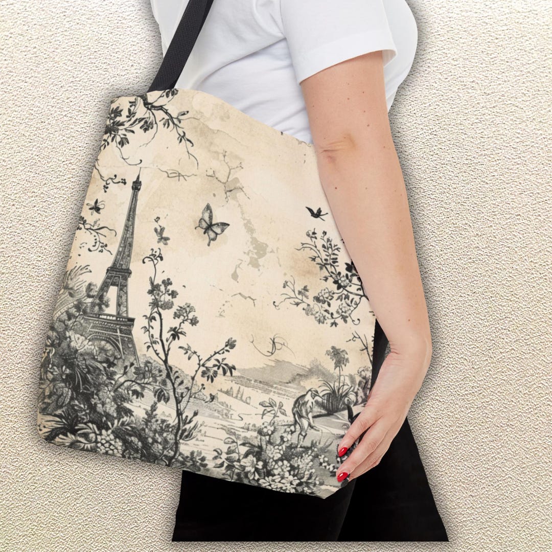 Toile De Jouy Tote Bag Eiffel Tower Pastoral Shabby Chic Bag Market ...