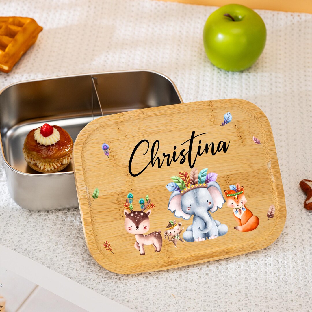 Custom Metal Lunch Box With Wooden Lid, Personalised Animals Lunch Box ...