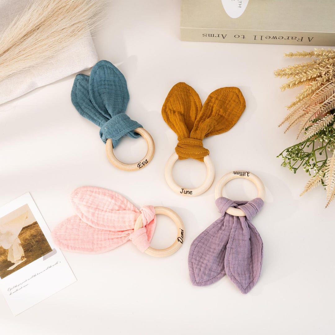 Personalised Wooden Baby Rattle,custom Bunny Ear Teether,grasping Toy ...
