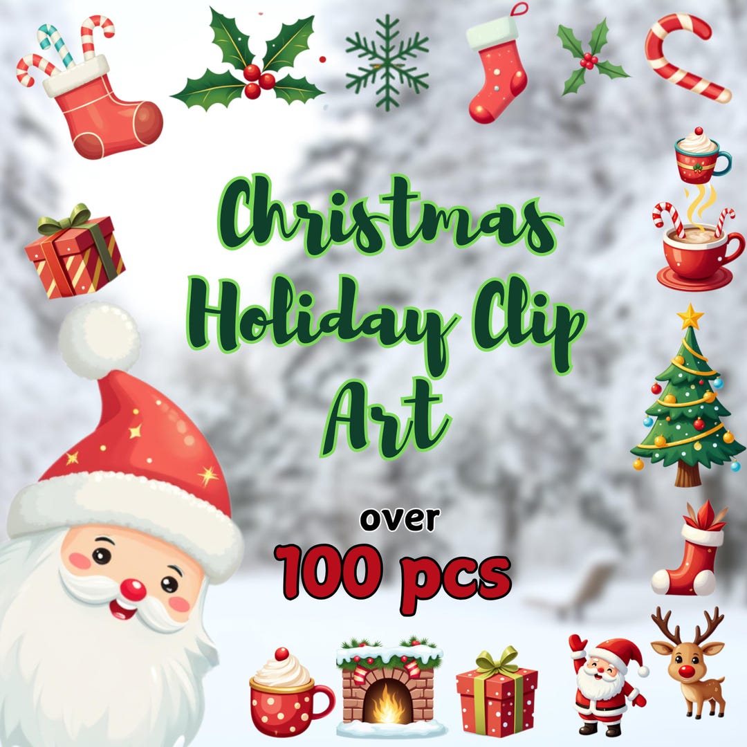 Festive Christmas Clip Art Bundle, Holiday PNG Images (PDF) - Etsy