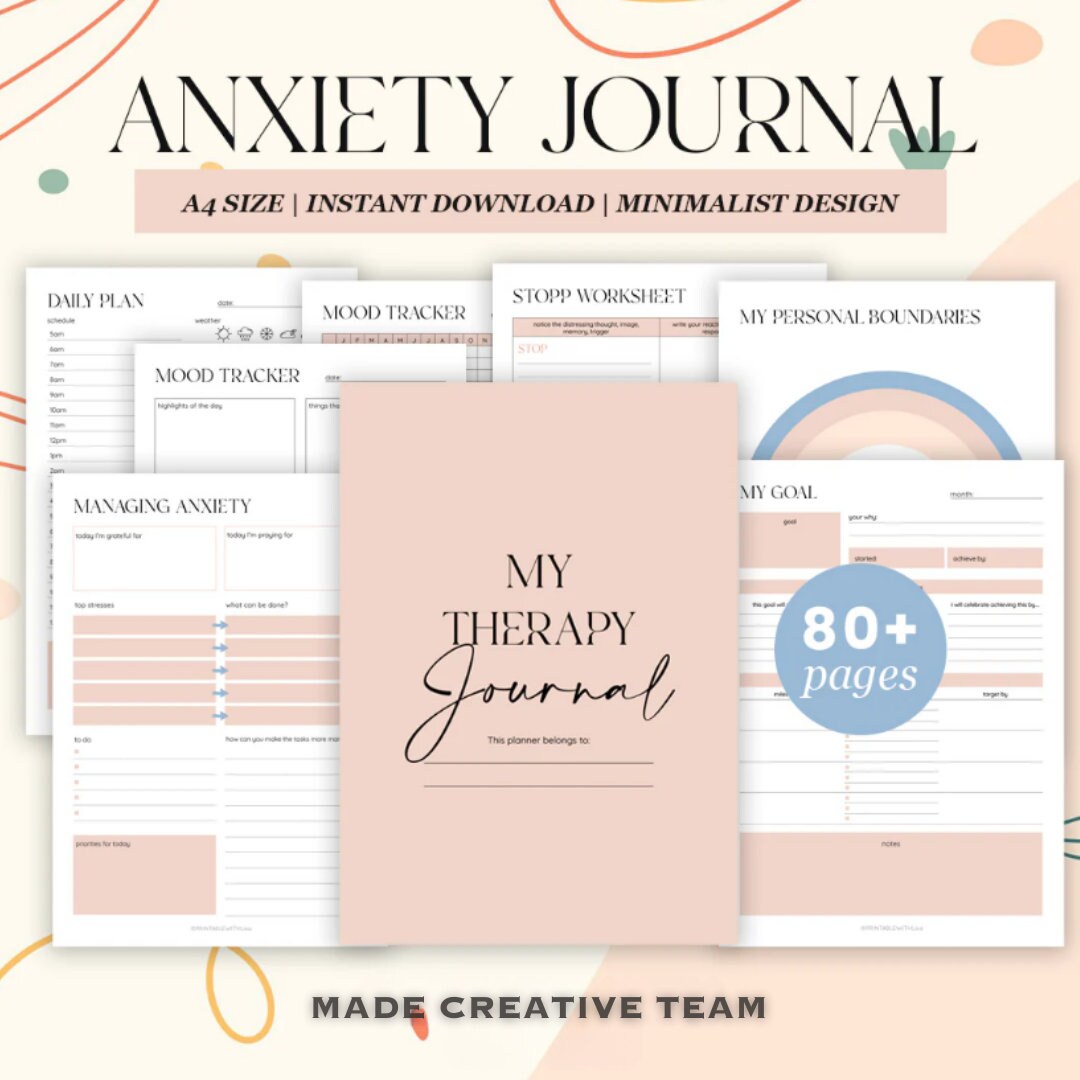 Anxiety Therapy Journal, Anxiety Diary, Self Care Planner, DBT Journal ...