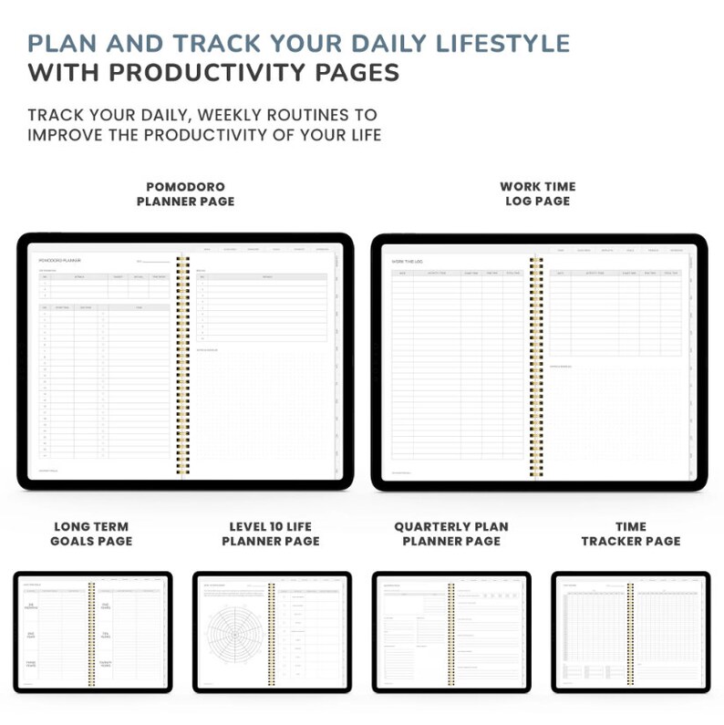 Boho Minimalist Digital Planner Monthly and Yearly Interactive Health ...