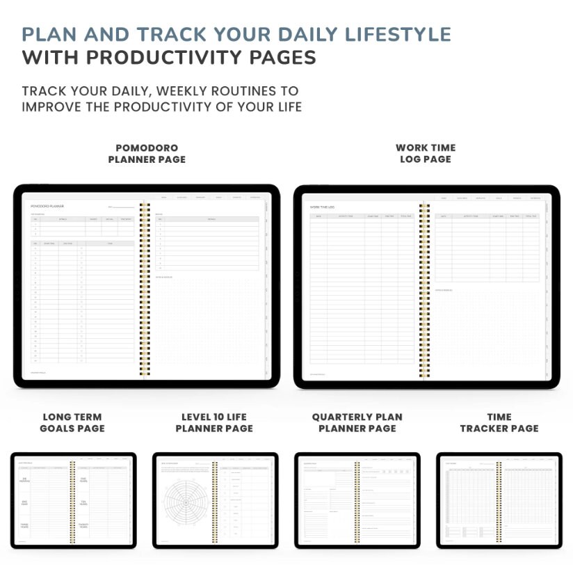 Boho Minimalist Digital Planner Monthly and Yearly Interactive Health ...