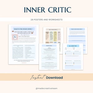 Therapy Worksheet Bundle, Psychology Resources, Inner Critic, Boundaries, Trauma, Acceptance ...