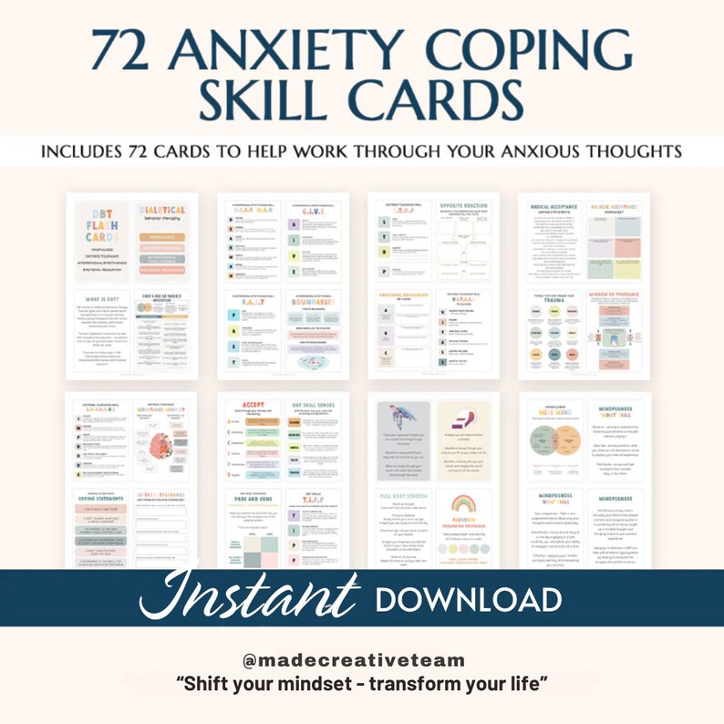 Trauma Therapy Bundle Anxiety Coping Skill Cards & Worksheets PTSD ...