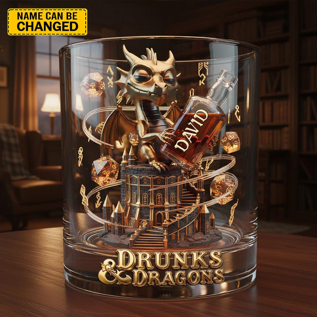 Personalized Dragon D20 Whiskey Glass Gold, Gold Dungeons and Dragons ...