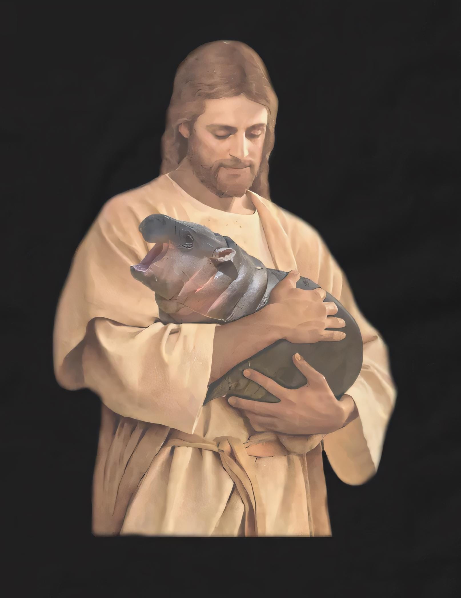 Jesus Hug Moo Deng Hippo Png, Bouncy Pig PNG, Jesus Holding Moo Deng ...