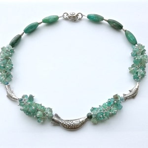 FISH Statement Choker, Aqua Choker, Silver Sea Blue Bridal Statement ...