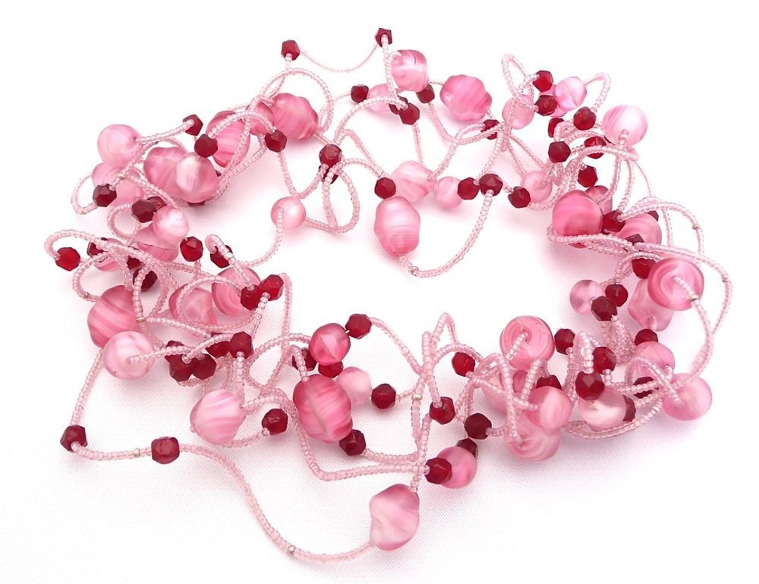 CANDY FLOSS Wavy Choker, Long Pink Choker, Layered Choker, Pink Bridal ...