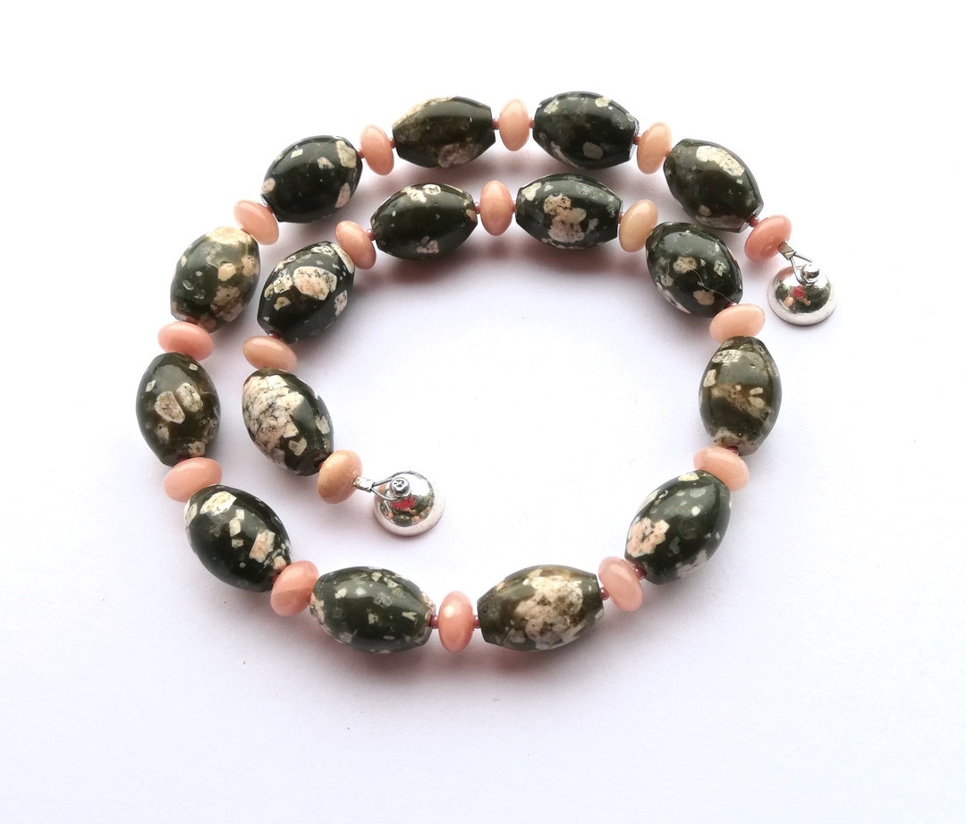 SAKURA JASPER Necklace Pink Dark Green Choker Beaded - Etsy