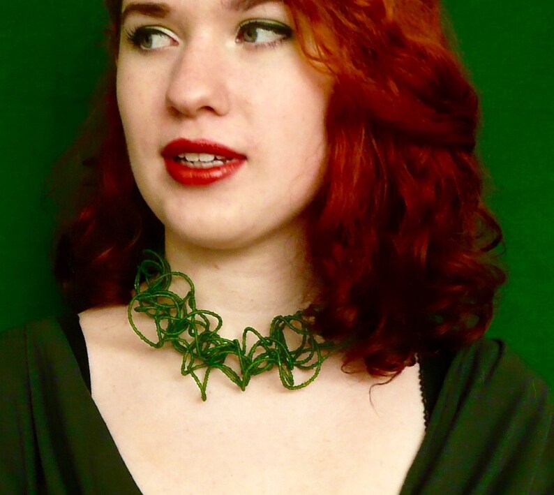 KELP Choker, Green Wavy Choker, Green Glass Necklace, Multy Layered Necklace, Very Long Necklace ...