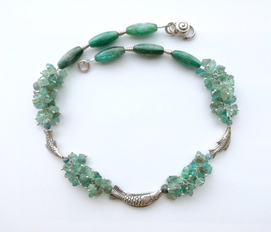 FISH Statement Choker Aqua Choker Silver Sea Blue Bridal - Etsy