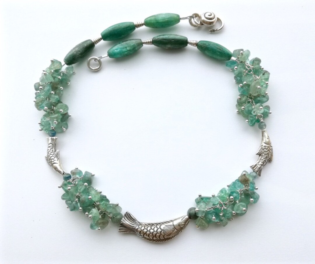 FISH Statement Choker, Aqua Choker, Silver Sea Blue Bridal Statement ...