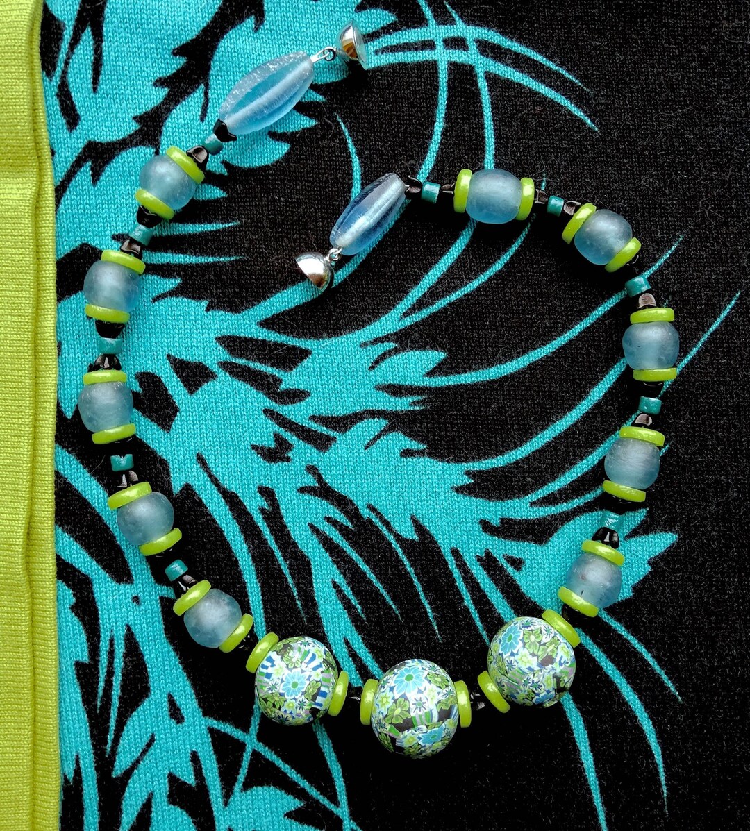 FUN Necklace, Blue Green Necklace, Boho Necklace, Unique Necklace, Gift ...